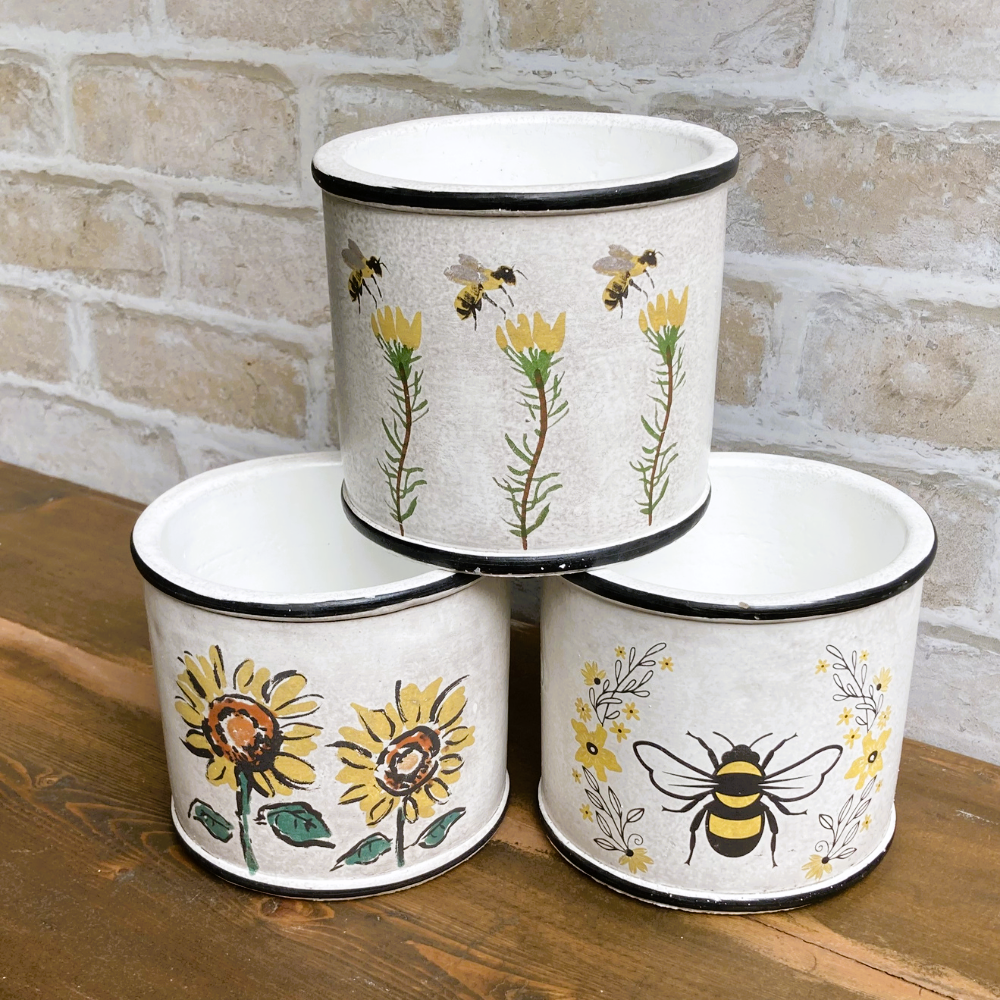 Bees and Flowers Pot Planters - set of 3 – Evelyn and Owl