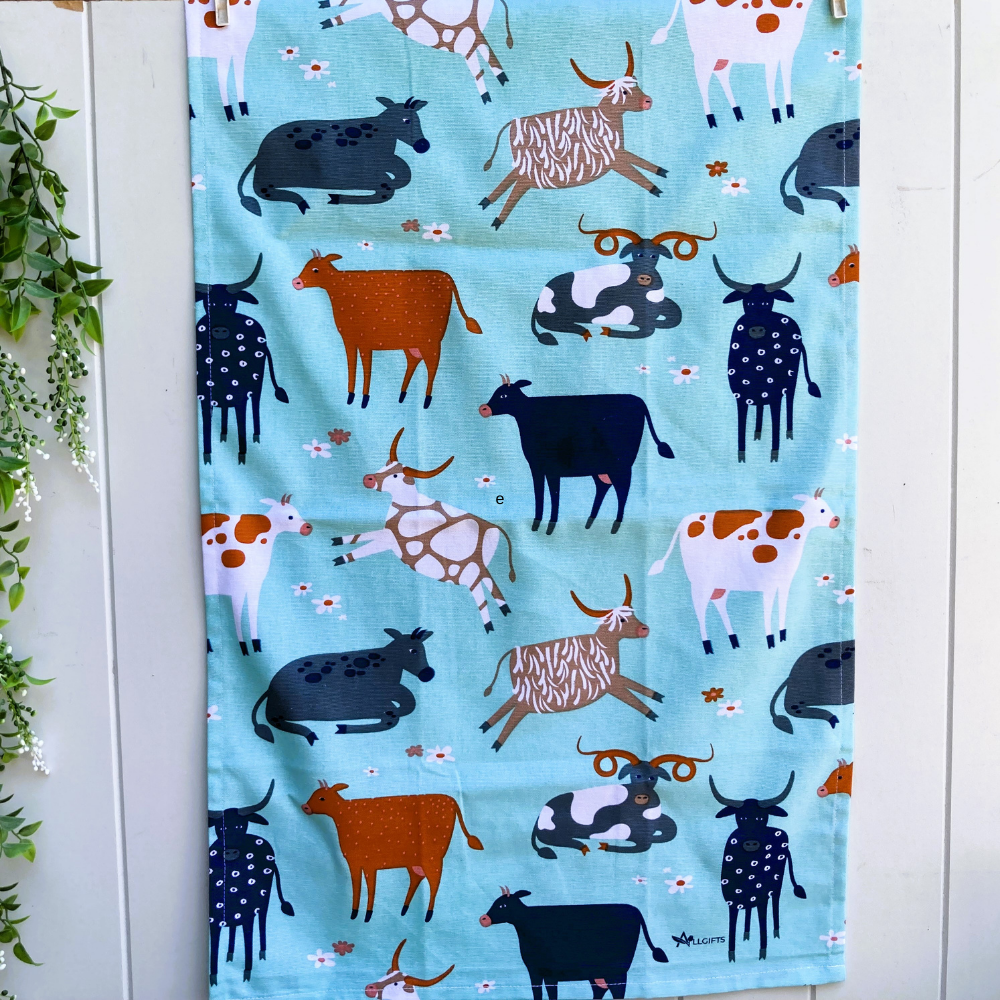Green Cows Tea Towel – Evelyn and Owl