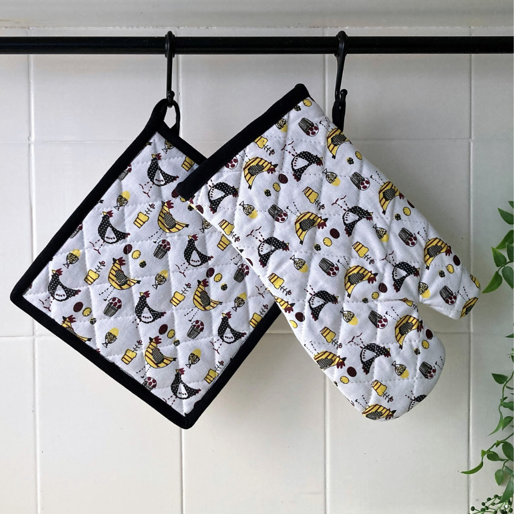 Chickens - country oven glove set – Evelyn and Owl